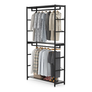 86" Freestanding 3 Tiers Clothes Garment Racks - Rustic - Clothes Racks ...