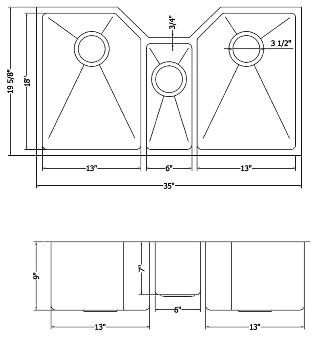 Ruvati RVH8500 35" Undermount Stainless Steel Kitchen Sink Triple Bowl ...