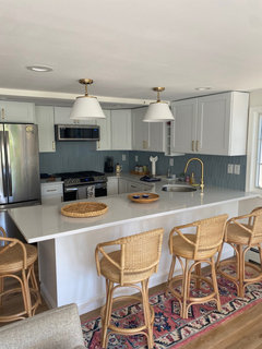 Ideas for a color grout for blue picket tile backsplash at the beach