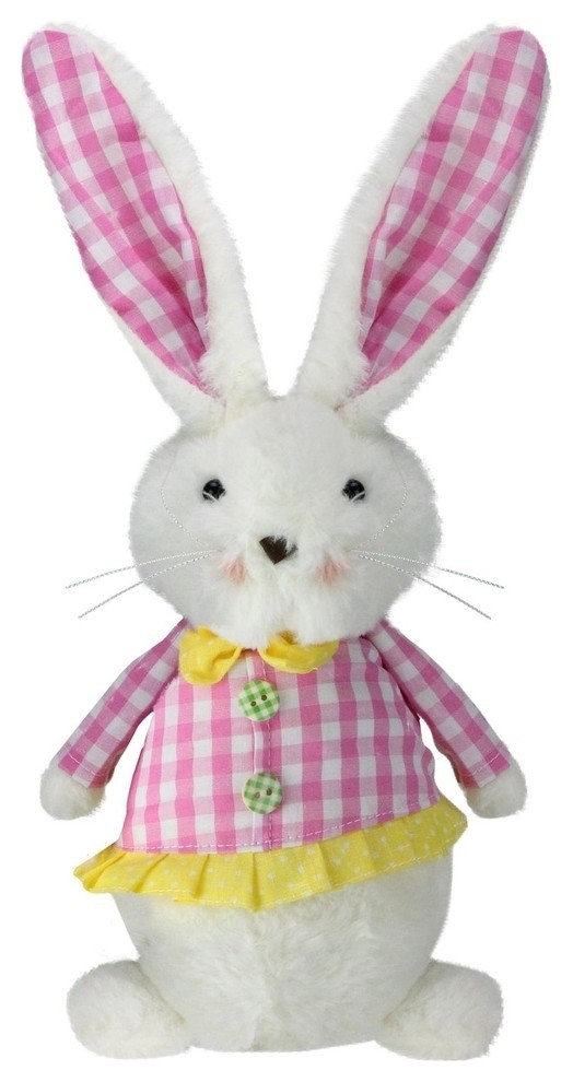 13.5" Pink and White Checkered Spring Girl Rabbit Decor - Farmhouse ...