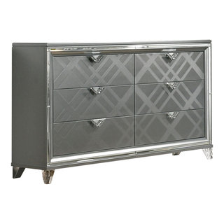 Wooden 6 Drawer Dresser with Acrylic Feet, Silver - Contemporary ...