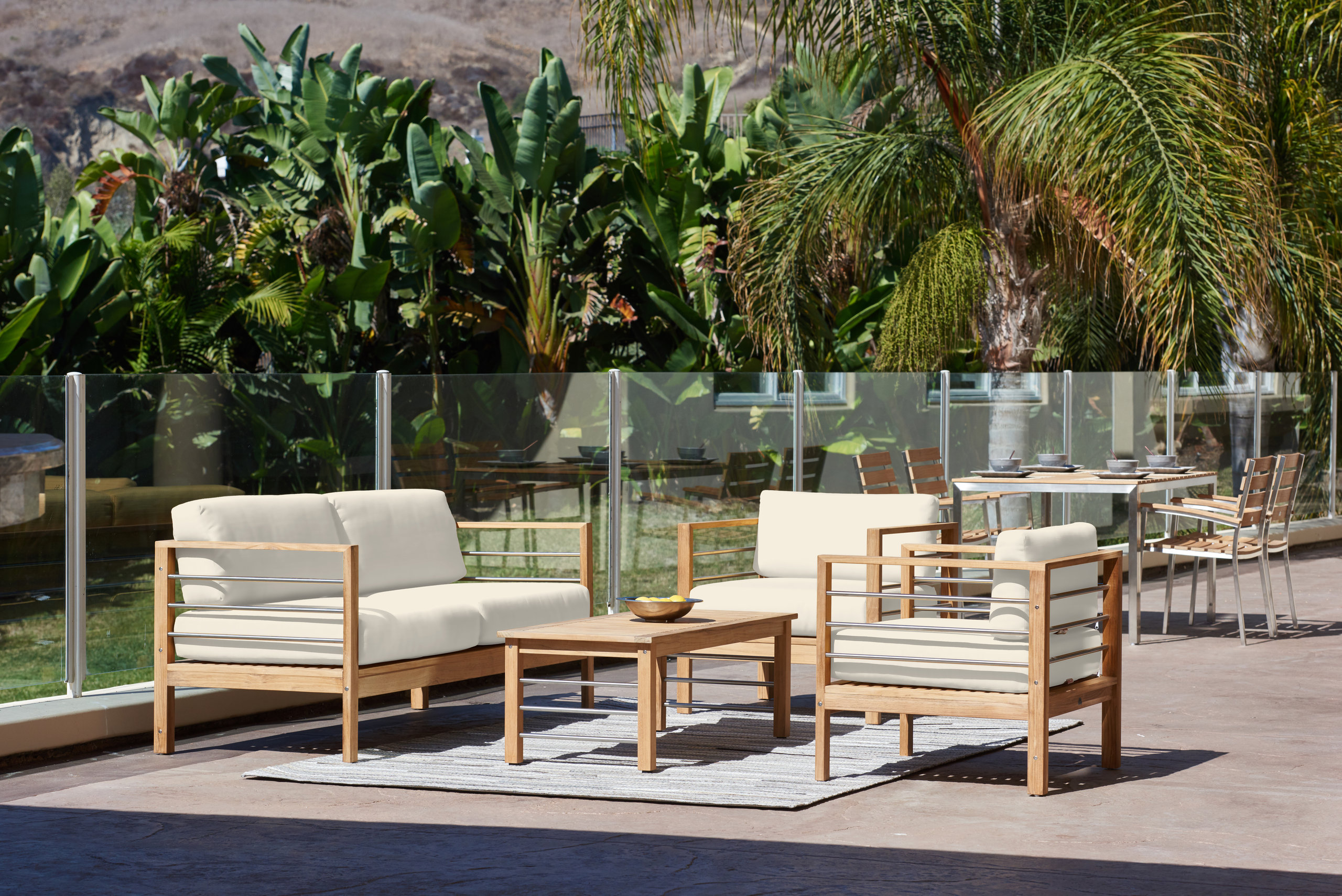 SoHo 4-Piece Teak Outdoor Patio Deep Seating Set with Sunbrella Canvas ...