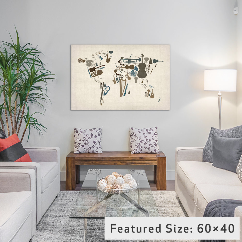 "Musical Instruments Map of the World" by Michael Tompsett, 12x8x0.75 ...