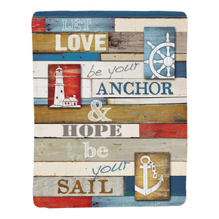 Laural Home Nautical Anchor Sherpa Throw Blanket, 50" X 60" - Beach ...