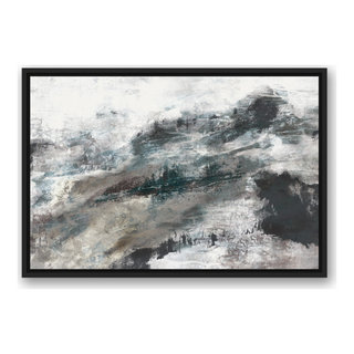 Blue Abstract 30x20 Black Floating Framed Canvas - Contemporary ...