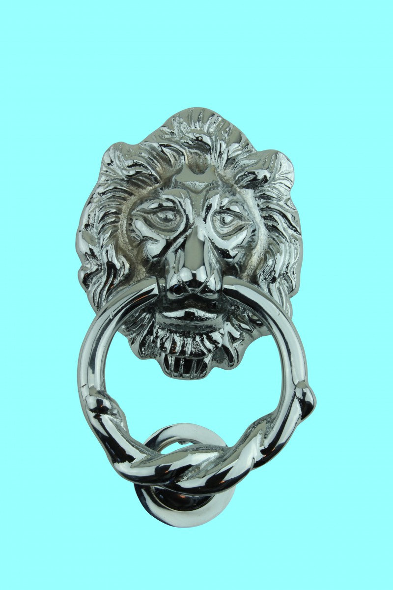 Large Chrome Cast Brass Lion Head Door Knocker Shiny Lion Ring Style ...