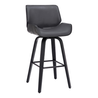 Tyler 26" Counter Height Swivel Grey Faux Leather and Black Wood Bar ...