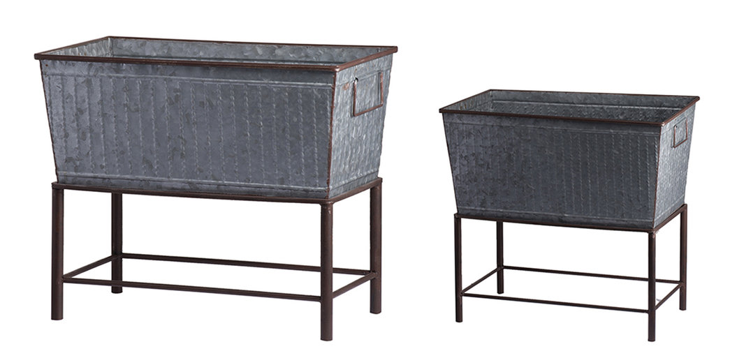 Rectangular Galvanized Metal Tub Planters On Stand Set of 2, Medium ...
