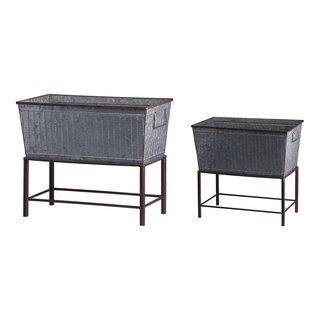 Rectangular Galvanized Metal Tub Planters On Stand Set of 2 - Farmhouse ...