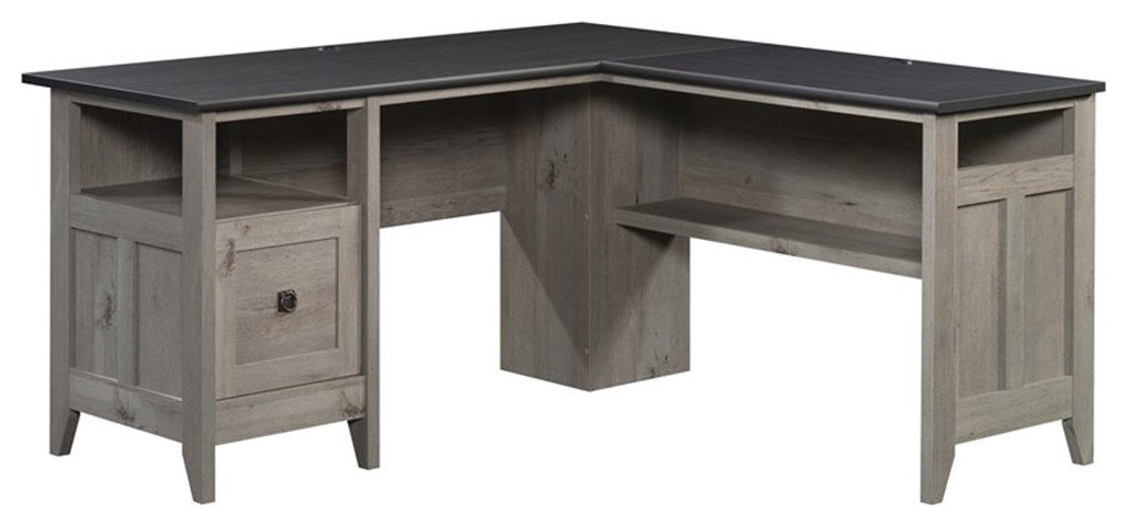 Sauder August Hill Engineered Wood L Shaped Computer Desk in Mystic Oak Farmhouse Desks And Hutches by Homesquare Houzz