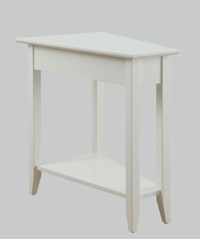 Pemberly Row Modern Wood Wedge End Table with Bottom Shelf in White ...