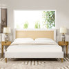 Haley Upholstered Cane Back Platform Bed King Eggshell White Linen ...