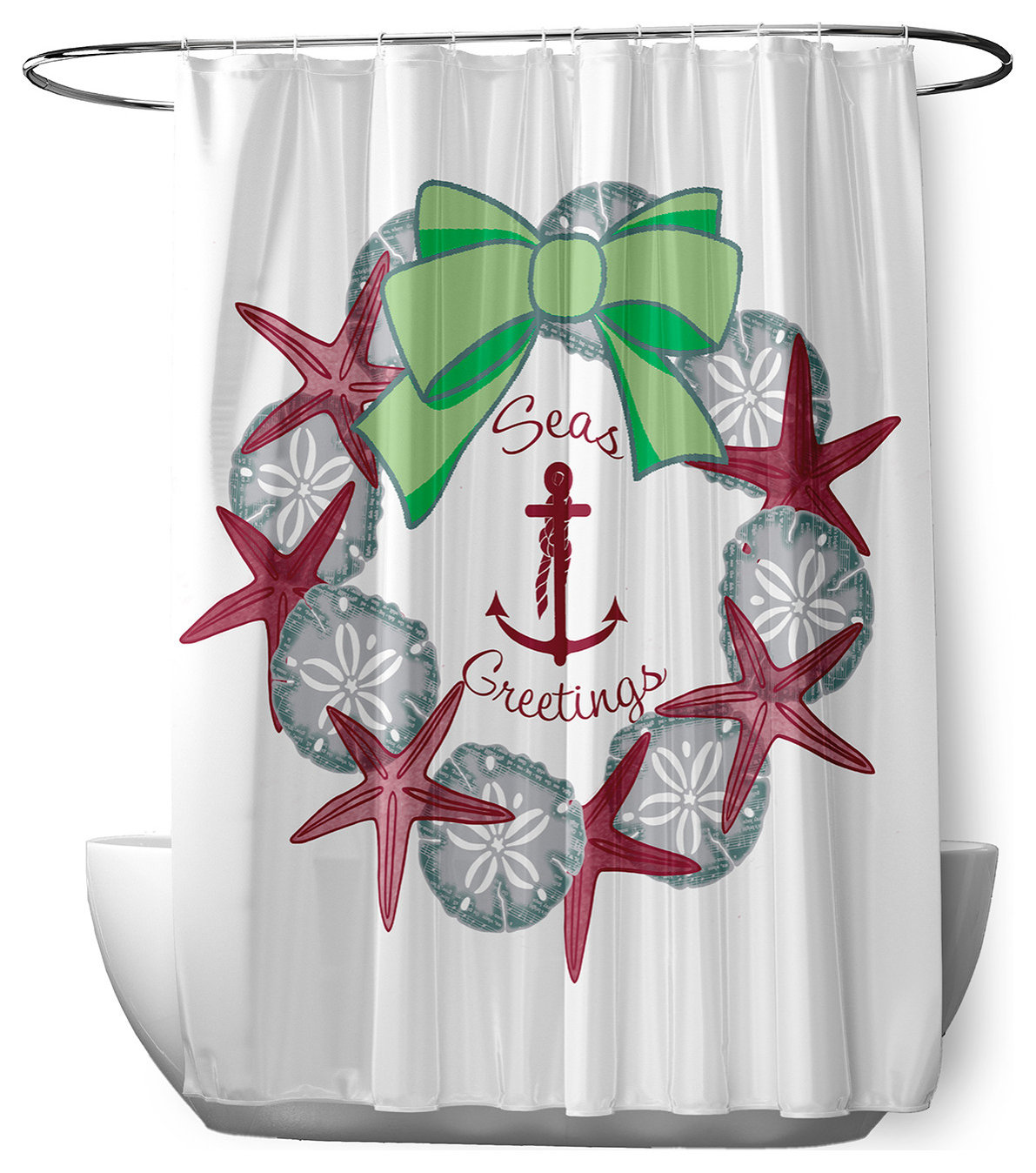 70"Wx73"L Seas and Greetings Wreath Shower Curtain, 70" Wx73" L - Beach ...