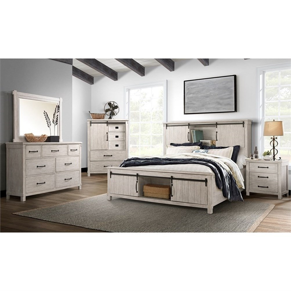 Maklaine Rubber Wood 4 Piece Queen Platform Storage Bedroom Set in ...
