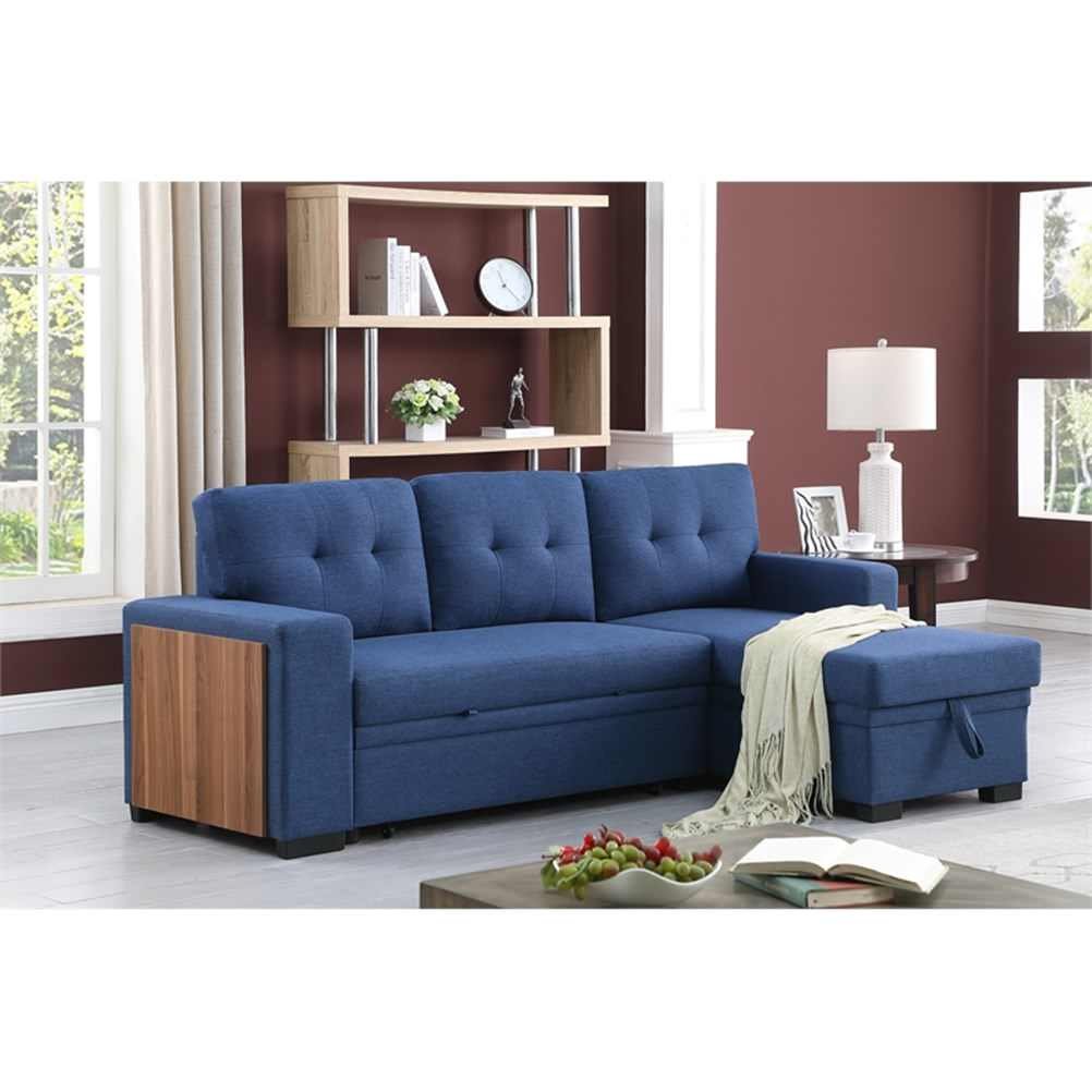 Pemberly Row Fabric Reversible Side Compartment Sleeper Sectional Sofa ...