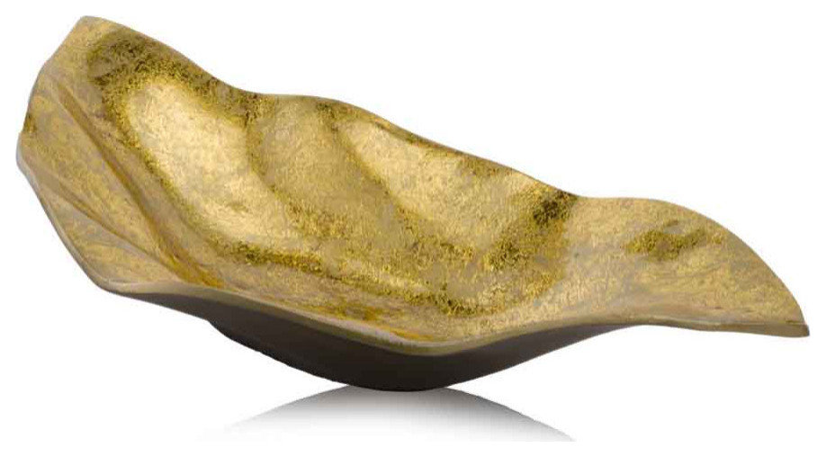 18" Gold Modern Wavy Aluminum Centerpiece Bowl - Contemporary ...
