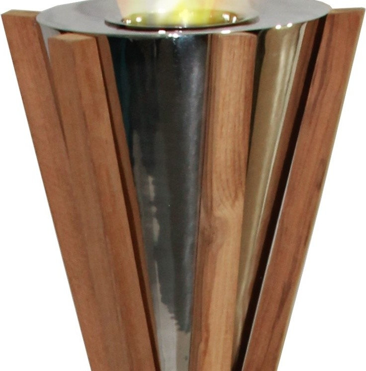 Luxe Freestanding Modern Teak Wood Torch Light, 50" Outdoor Flame ...