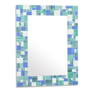 Sunburst Mirror in Glass Mosaic Tiles of Blue, Green and Grey Glass ...