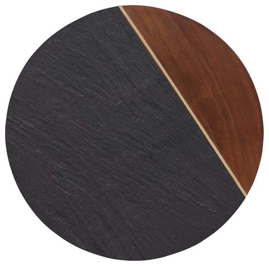 Caspian Slate/Natural Matte Finish Round Accent End Table with Brown ...