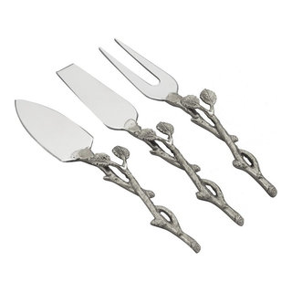 Elegance Sparkle Silver Leaf 3-Piece Cheese Set - Rustic - Cheese ...