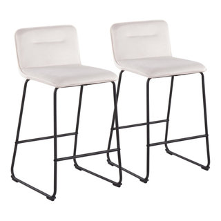 Casper Fixed-Height Counter Stool, Black Metal/Cream Velvet, Set of 2 ...