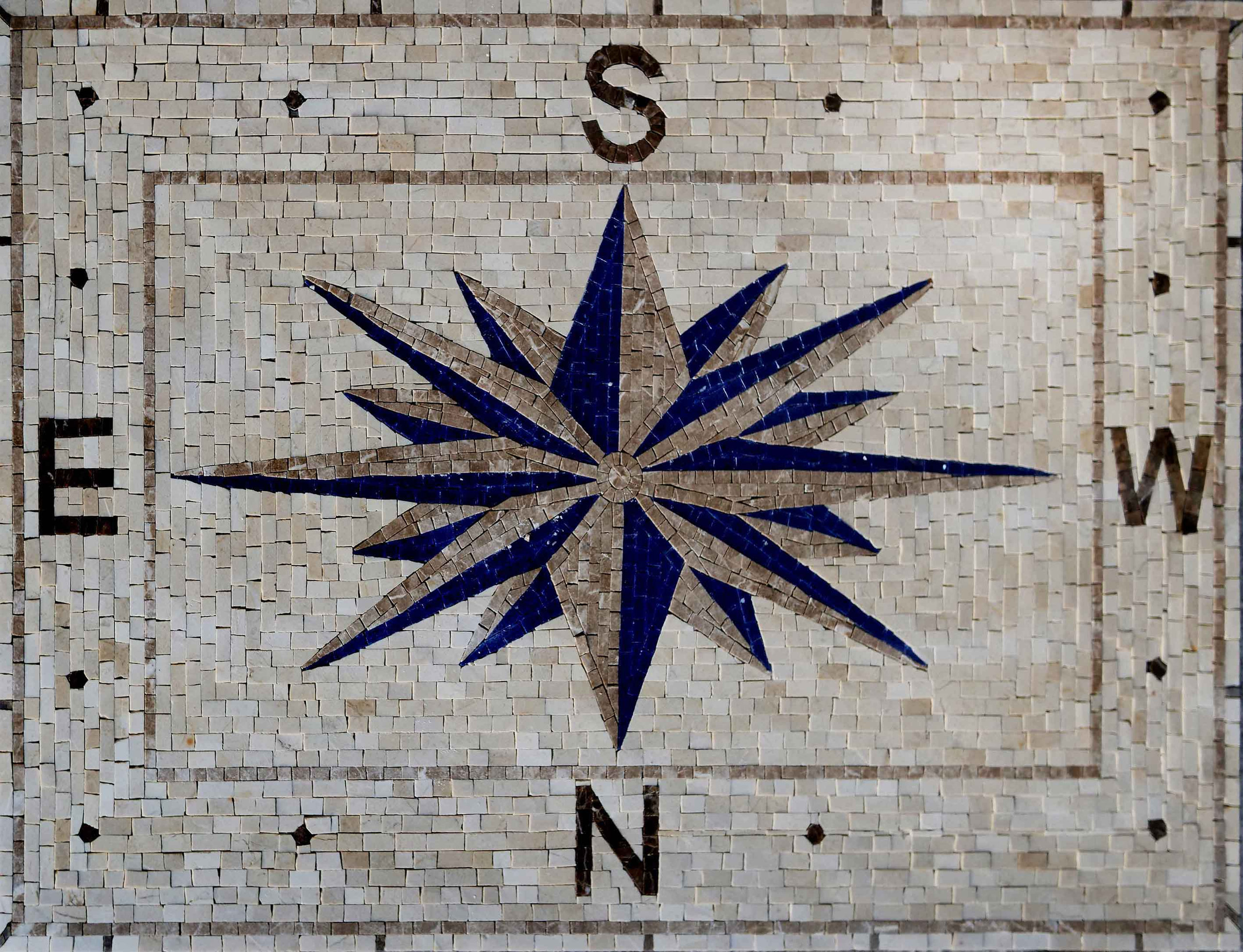 Rectangular Compass - Handmade Mosaic, 47" x 35" - Beach Style - Tile ...