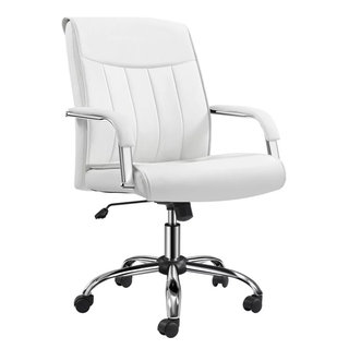 Modern White Office Chair with PU Leather Seat, Stitched Back & Padded ...