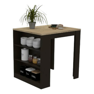 Black and Natural 36" Kitchen Island With Storage - Transitional ...