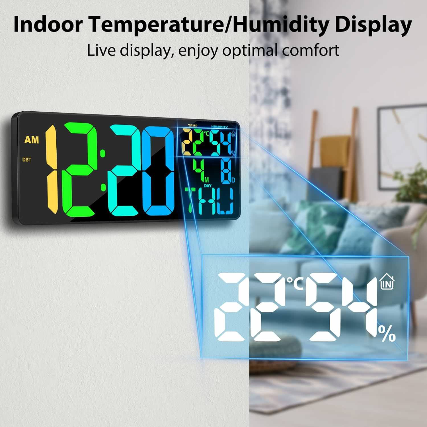[Oversized] 18" Digital Wall Clock Large Display, 11 RGB Color - Modern ...