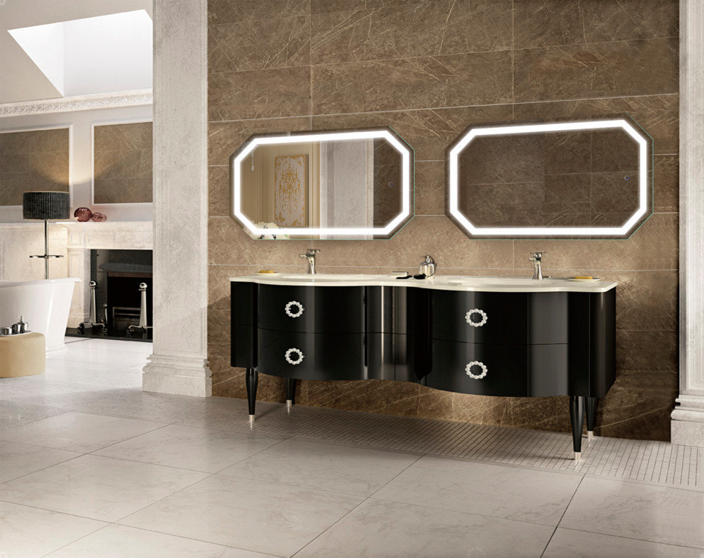 LED Lighted Octagon Wall Mount Bathroom Mirror With Defogger, 24"x42 ...