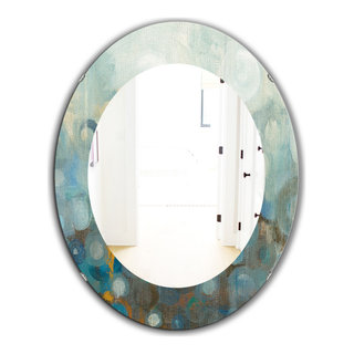 Designart Blue And Bronze Dots On Glass Ii Frameless Oval Or Round Wall ...