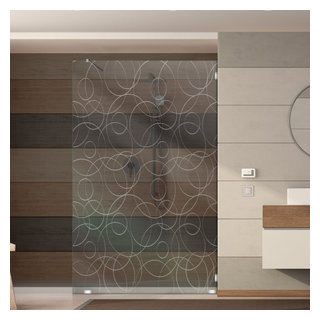 Frameless Frosted Glass Shower Screen Panel with Nice Sandblasted Design, 35-1/2" X 75 ...