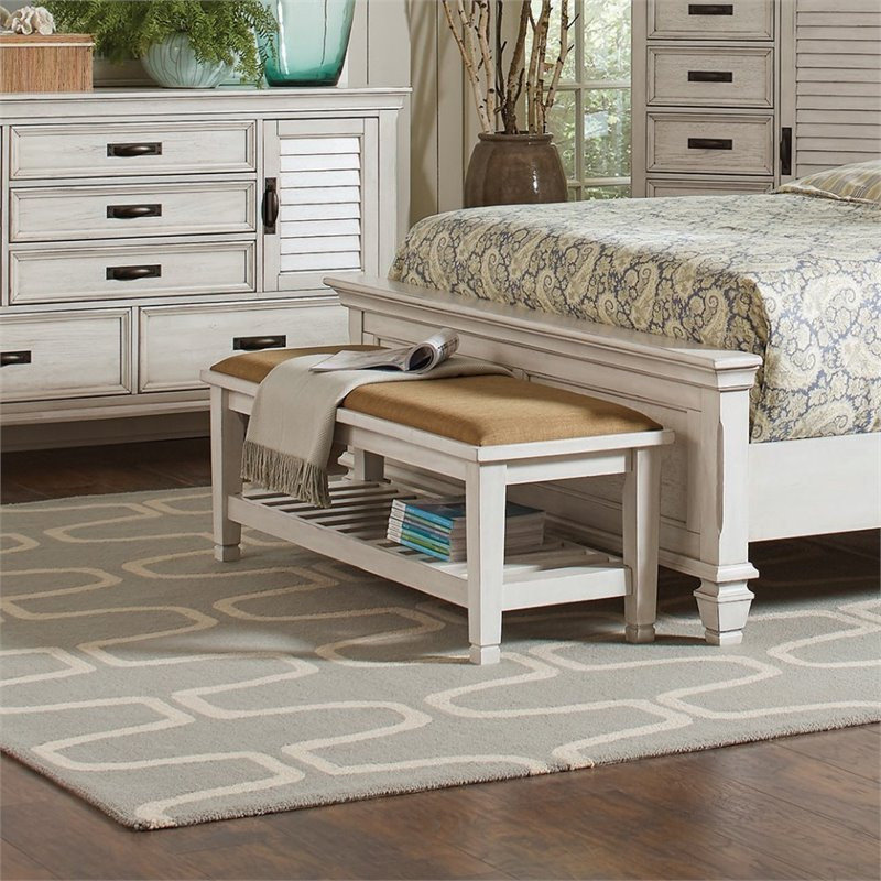 Coaster Franco Farmhouse Wood Bedroom Bench with Lower Shelf in White ...