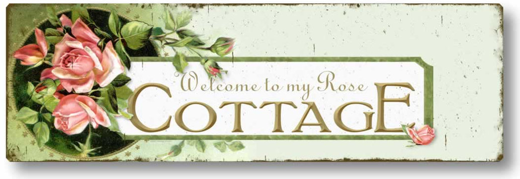 Vintage-Style Rose Cottage Welcome Sign - Traditional - Novelty Signs ...