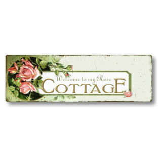 Vintage-Style Rose Cottage Welcome Sign - Traditional - Novelty Signs ...