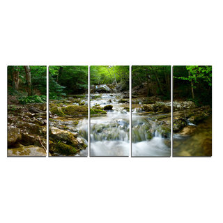 "Natural Spring Waterfall" Canvas Print, 60"x28" 5 Panels - Rustic ...