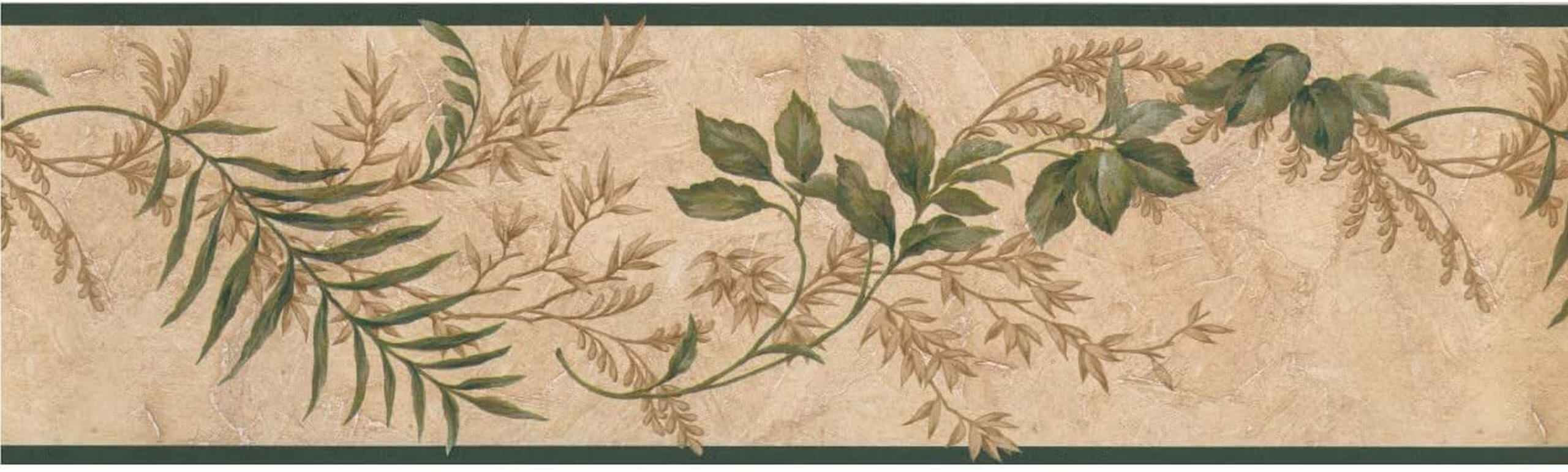 Floral Wallpaper Border Flowers Leaves Beige Green 7"x15' - Traditional ...