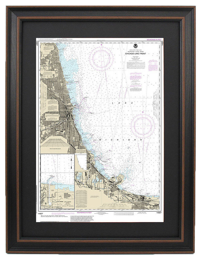 Poster Size Framed Nautical Chart, Chicago Lake Front;Gary Harbor ...