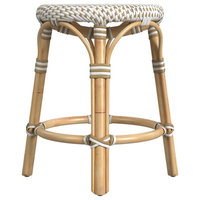 Home Square 18" Rattan Round Stool - White and Tan Dot - Set of 3 ...