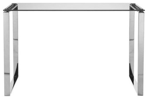 Pemberly Row Modern Polished Steel Metal & Tempered Glass Desk in ...