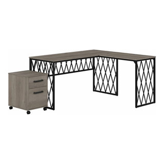 City Park 60W Industrial L Desk with Drawers in Driftwood Gray ...