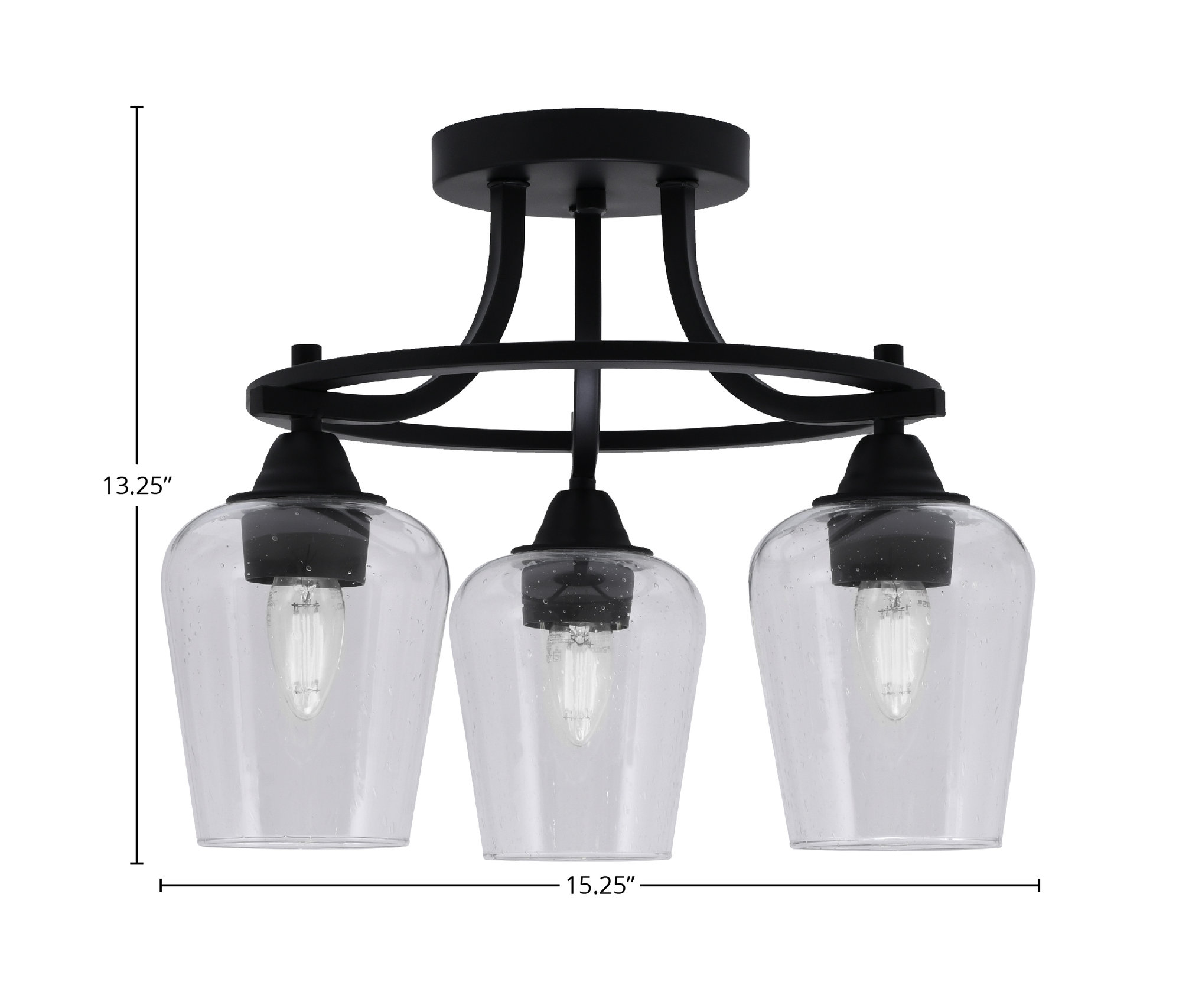 Paramount 3-Light Semi-Flush Light, Matte Black, 5" Clear Bubble Glass - Transitional - Flush ...