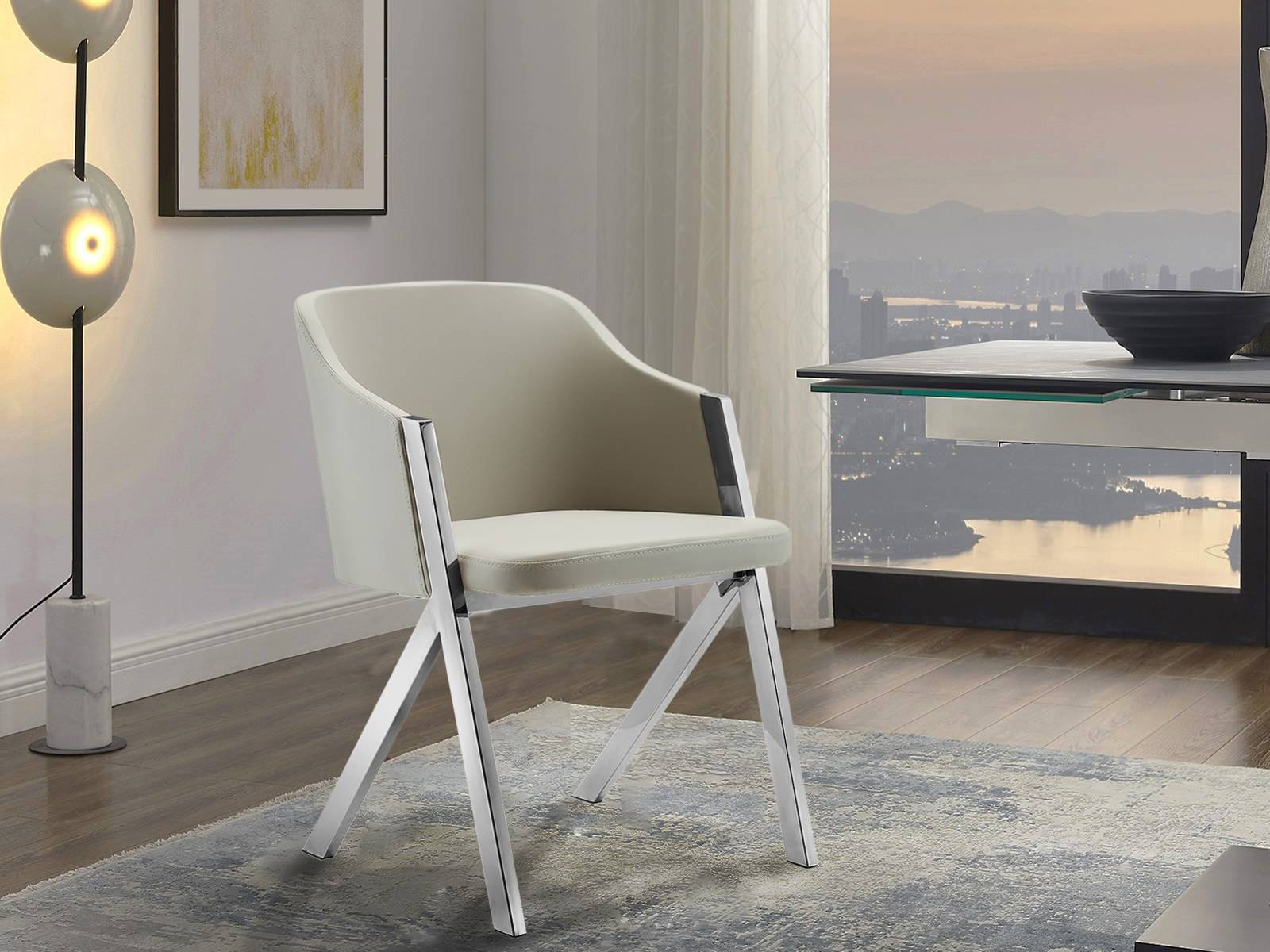 Acorn Set of 2 Arm Dining Chair, Taupe Pu Leather - Contemporary ...