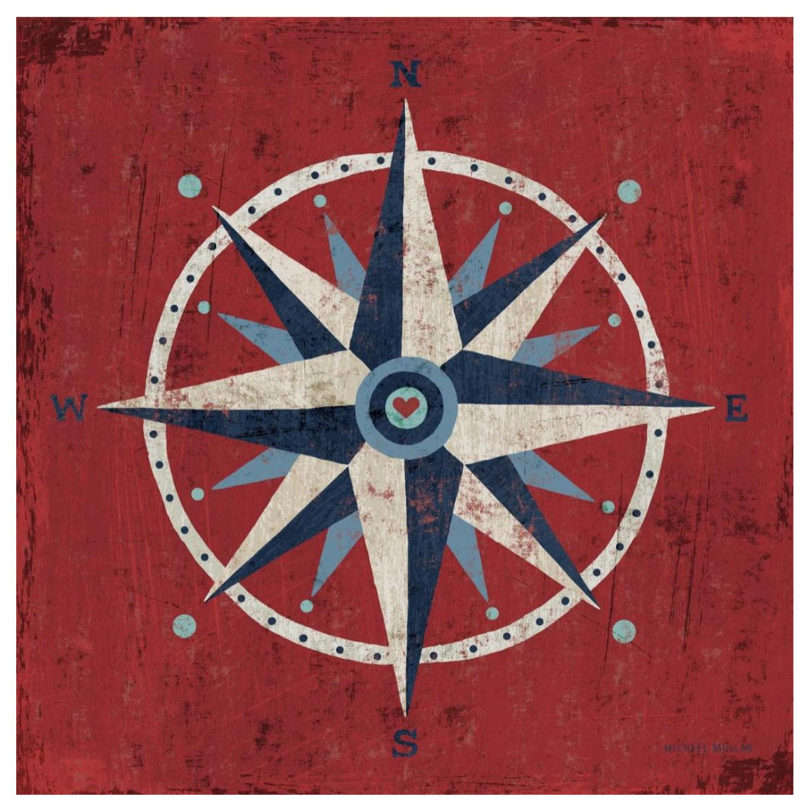 "Nautical Love Compass" Digital Paper Print by Michael Mullan, 20"x20 ...