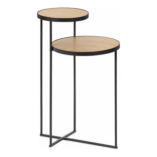 Modern Glam Side Table, Metal Frame With 2 Staggered Tabletops ...