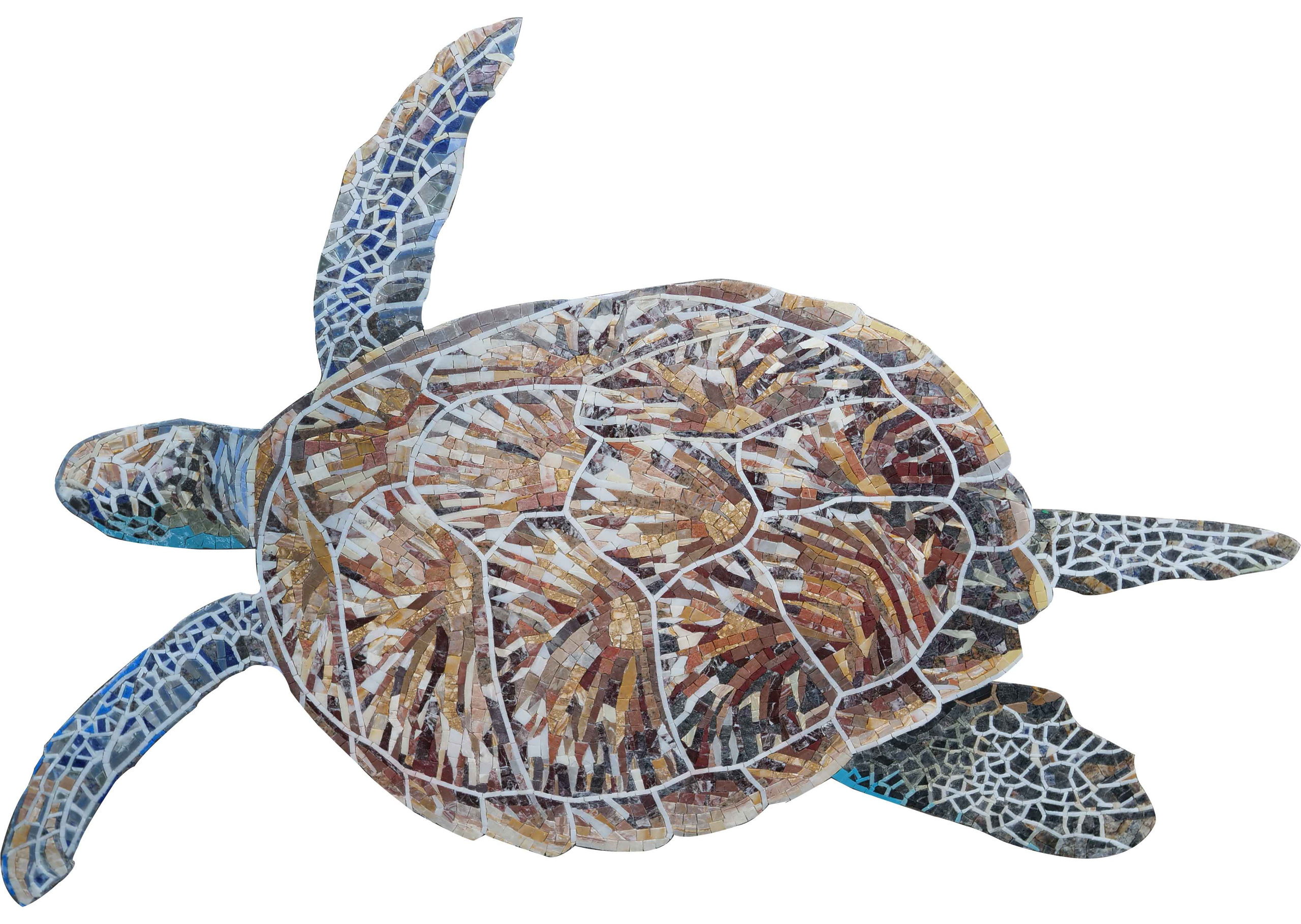 Sea Turtle Mosaic - Nautical Mosaic, 61" x 41" - Beach Style - Tile ...