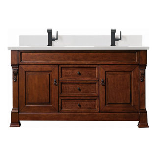 60" Warm Cherry Double Sink Bathroom Vanity White Quartz, James Martin ...