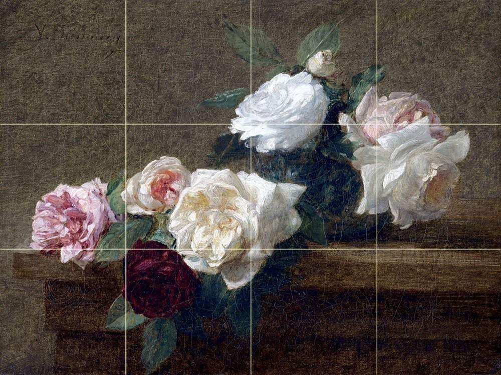 Tile Mural, Roses Backsplash, Four Inch Marble - Traditional - Tile ...