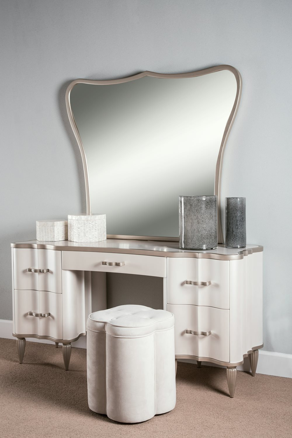 Aico Amini London Place 2 PC Vanity & Mirror Set in Creamy Pearl ...