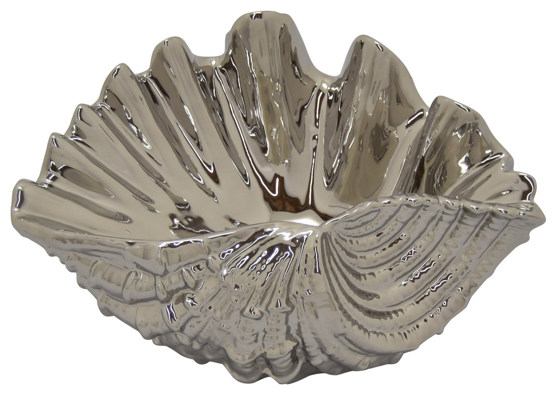 Plutus Brands Ceramic Decorative Shell Bowl, Silver Porcelain - Beach ...